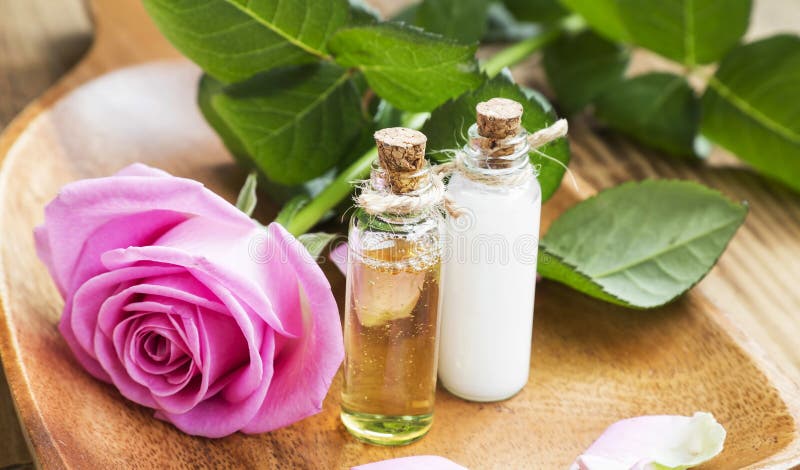 Body-care Oil and Lotion with Rose Extract Stock Photo - Image of ...