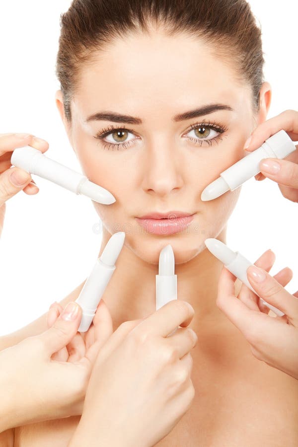 Body Care. Using Hygienic Lipstick Stock Image - Image of cute, group ...