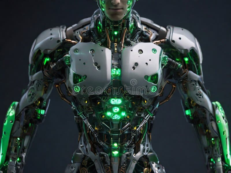 Body of Human Robot, Advanced Technology with Green Light Stock ...