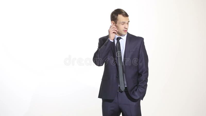 Body Language. Man in Business Suit Isolated White Background ...