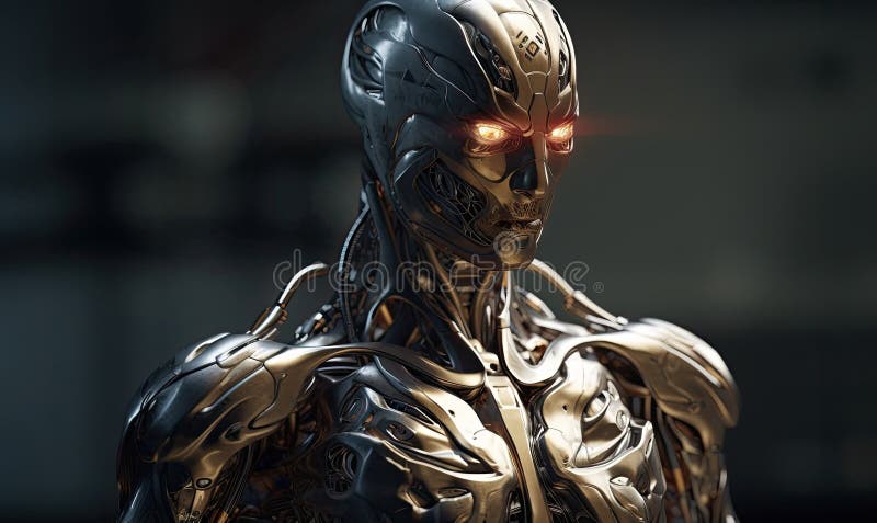 Body Modified with Metallic Cyborg Technology Creating Using Generative ...