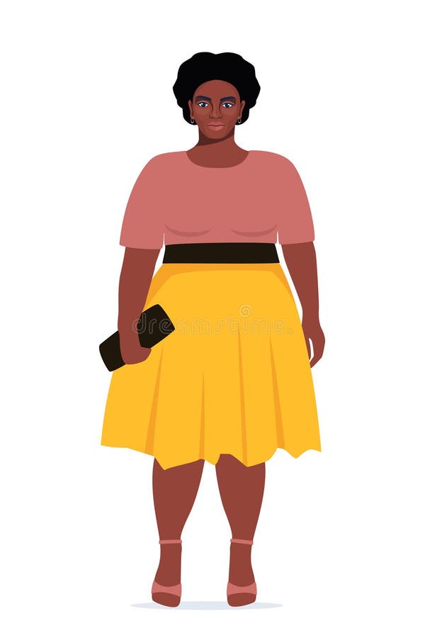 Body Positive Black Woman Plus Size Female Character Attractive Curvy Overweight Girl Stock