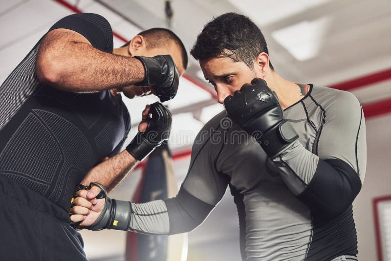 Body Shots. Two Professional Fighters Sparring in the Gym. Stock Photo ...