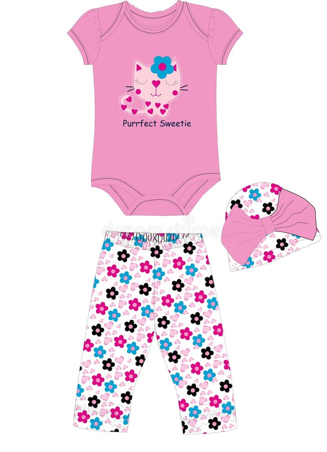 Body Suit with Pant Cute Cat Print Vector Art Stock Vector ...