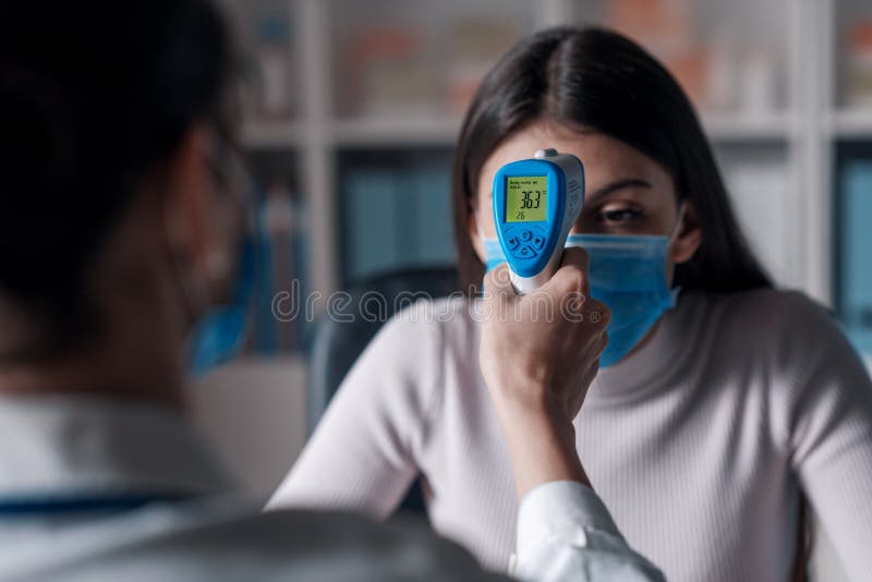 Temperature Check at a Supermarket of Little Girl, Grocery Store with ...