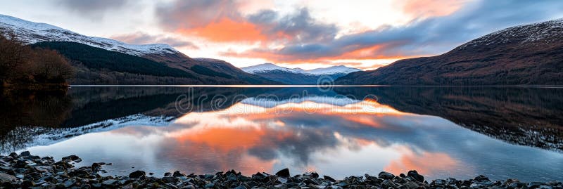 A Body of Water Enclosed by Mountains, Under a Sky with Overlapping ...