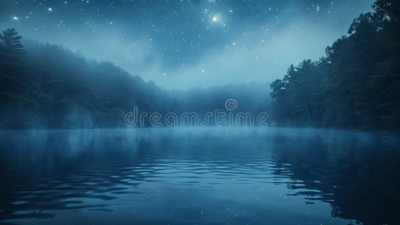 Moonlit Lake among Trees stock photo. Image of nighttime - 312056418