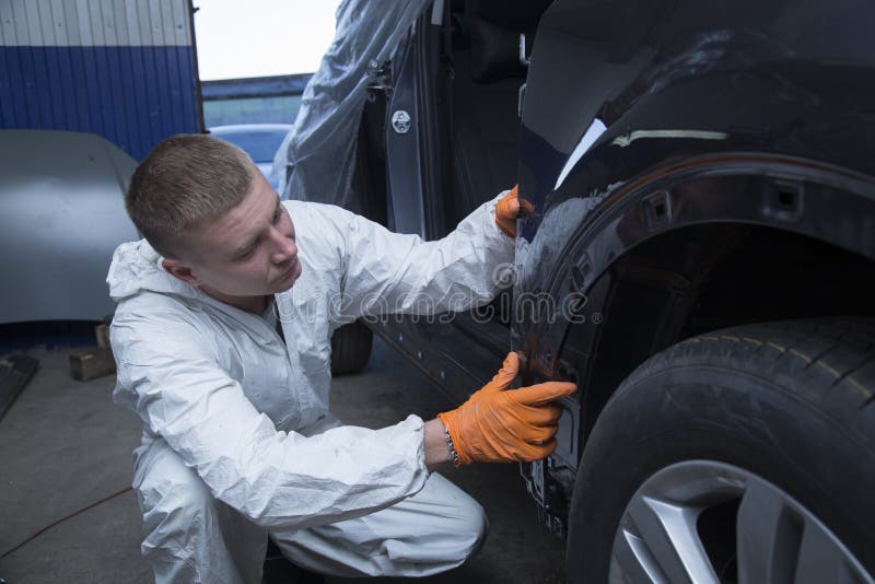 Body Work of the Car. Car Repair after an Accident Stock Photo - Image ...