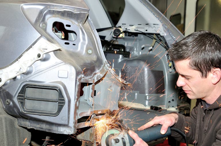 Body Worker Grinding Panels. Stock Photo - Image of grinding ...