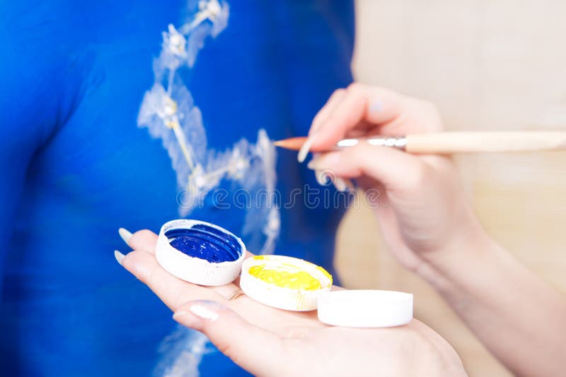 Female Bodyart Artist Making Initial Preparation Stock Image - Image of ...