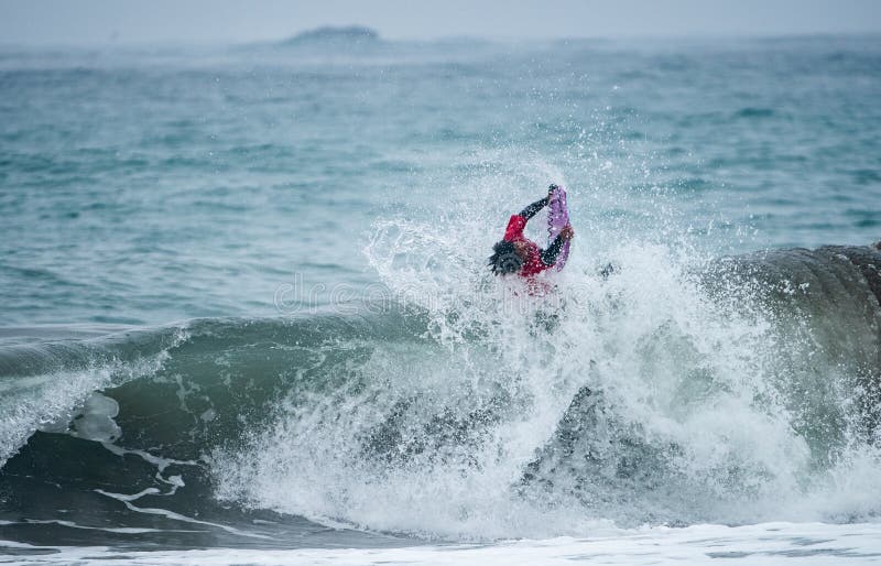 Bodyboarder in Action on the Ocean Waves on a Sunny Day. Stock Photo ...
