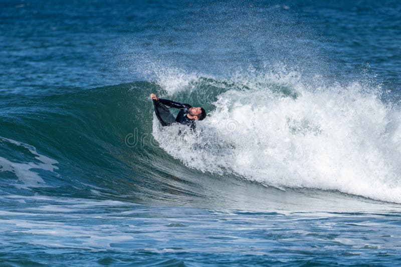Bodyboarder Surfing Ocean Wave Stock Image - Image of boogie, leisure ...