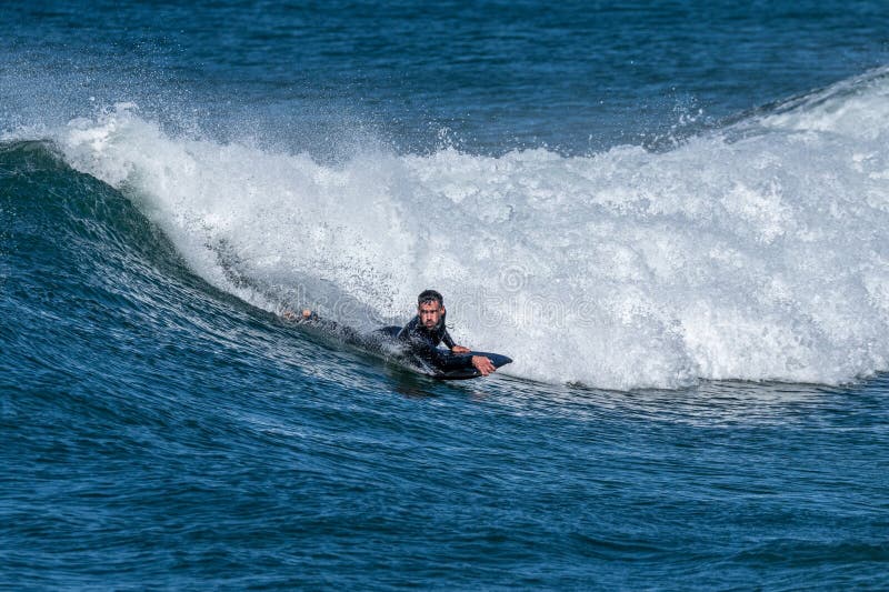 Bodyboarder Surfing Ocean Wave Stock Image - Image of boogie, leisure ...