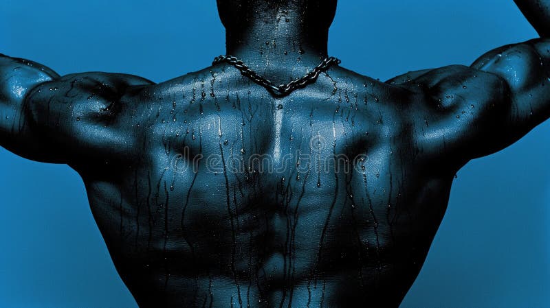 Bodybuilder with Chains on His Back. Toned in Blue. Stock Image - Image ...