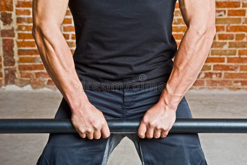 Bodybuilder Doing Arms Exercise with a Bar Stock Image - Image of ...