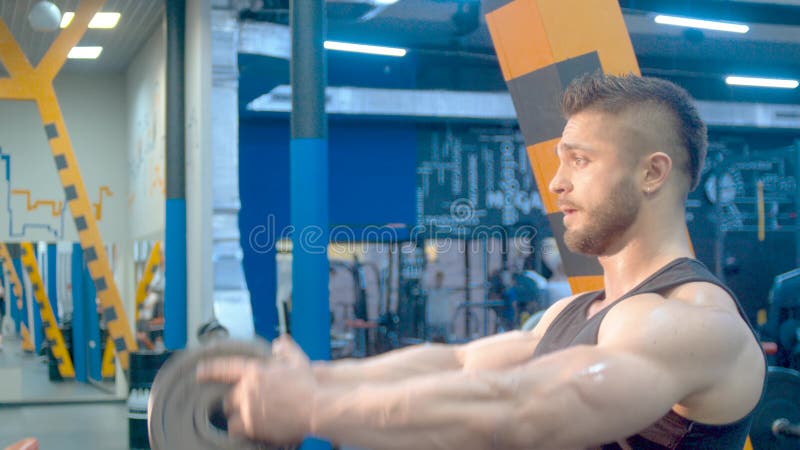 Bodybuilder Man Doing Dumbbell Biceps Triceps Arms Exercises in Gym ...