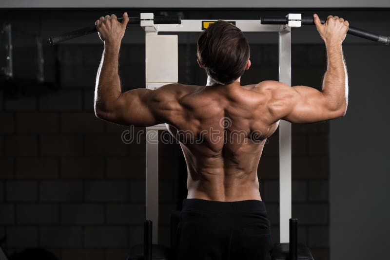 Bodybuilder Doing Pull Ups Best Back Exercises Stock Image - Image of ...