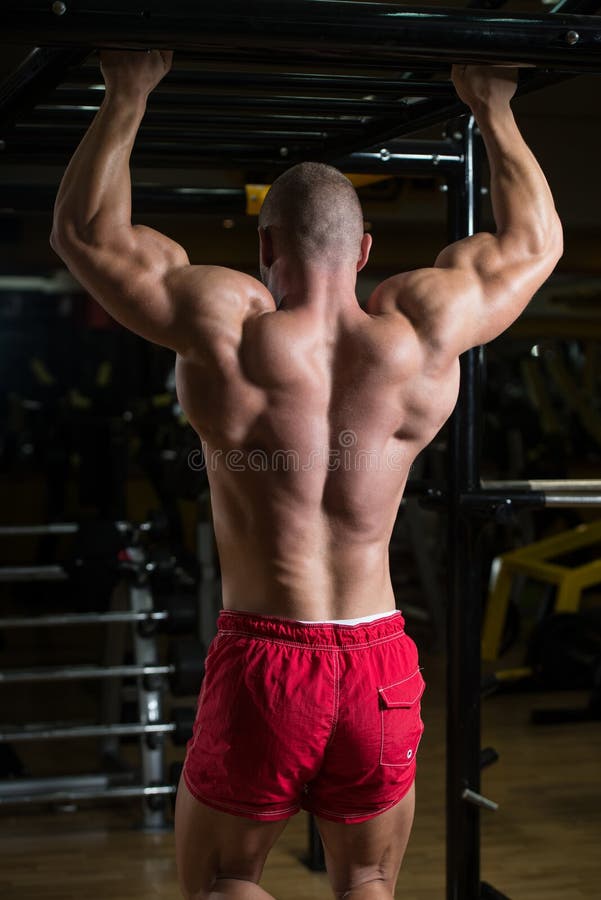 Bodybuilder Doing Pull Ups Best Back Exercises Stock Image - Image of ...