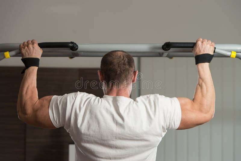 Bodybuilder Doing Pull Ups Best Back Exercises Stock Image - Image of ...