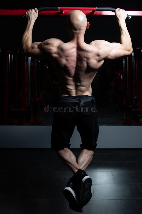 Bodybuilder Doing Pull Ups Best Back Exercises Stock Photo - Image of ...