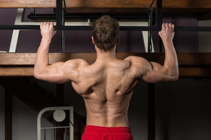 Bodybuilder Doing Pull Ups Best Back Exercises Stock Image - Image of ...
