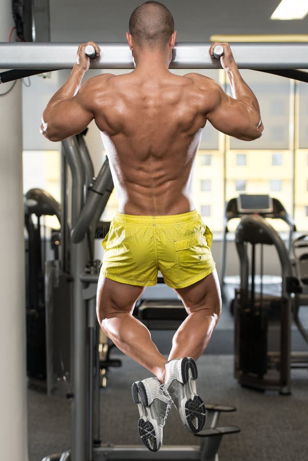 Bodybuilder Doing Pull Ups Best Back Exercises Stock Photo - Image of ...