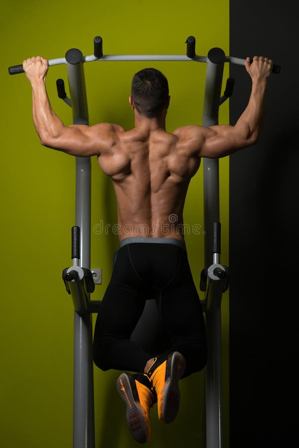 Bodybuilder Doing Pull Ups Best Back Exercises Stock Photo - Image of ...