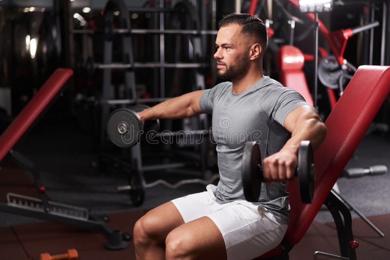 Bodybuilder Doing Shoulder Workout Stock Image - Image of indoor ...