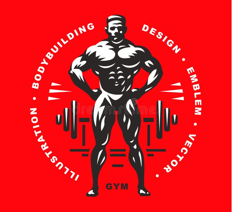Bodybuilder Emblem Illustration on Dark Background Stock Vector ...