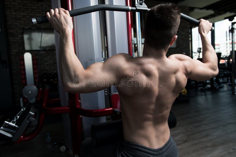Bodybuilder Exercising Back in Gym Stock Photo - Image of muscle, body ...