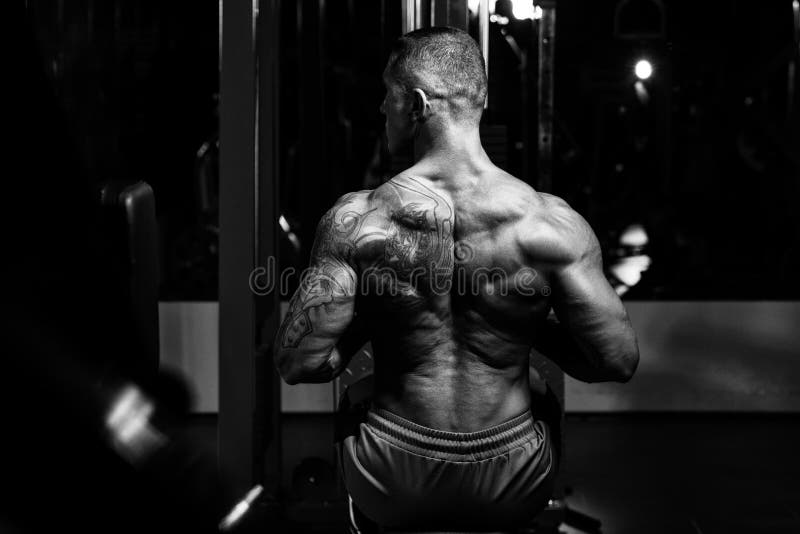 Bodybuilder Exercising Back in Gym Stock Photo - Image of conscious ...
