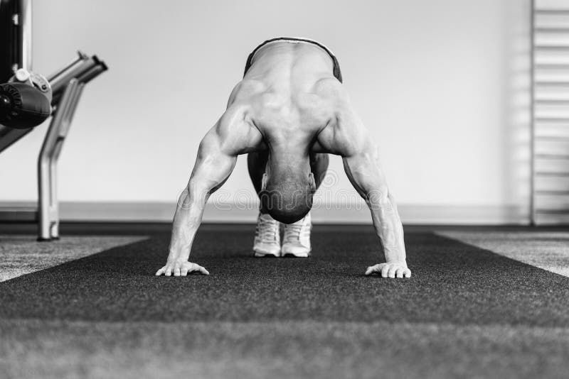 Bodybuilder Exercising Push Ups on Floor Stock Image - Image of body ...