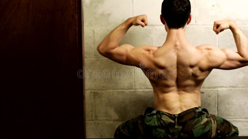 Bodybuilder Flexing Muscular Arms Stock Video - Video of champion ...