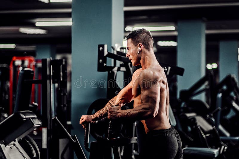 Bodybuilder Fort Faisant L'exercice Lourd Pour Le Dos Sur La Machine ...