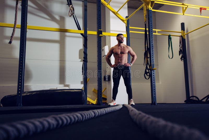 Bodybuilder Guy Prepare To Do Exercises Stock Photo - Image of ...