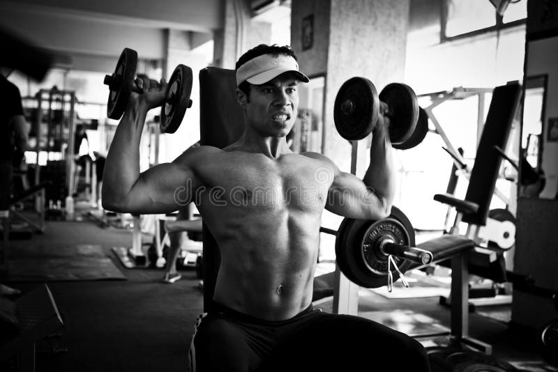 Bodybuilder Hard Training in the Gym Stock Photo - Image of white ...