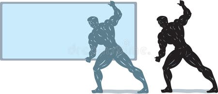 Bodybuilder Holding Screen. Stock Vector - Illustration of triceps ...