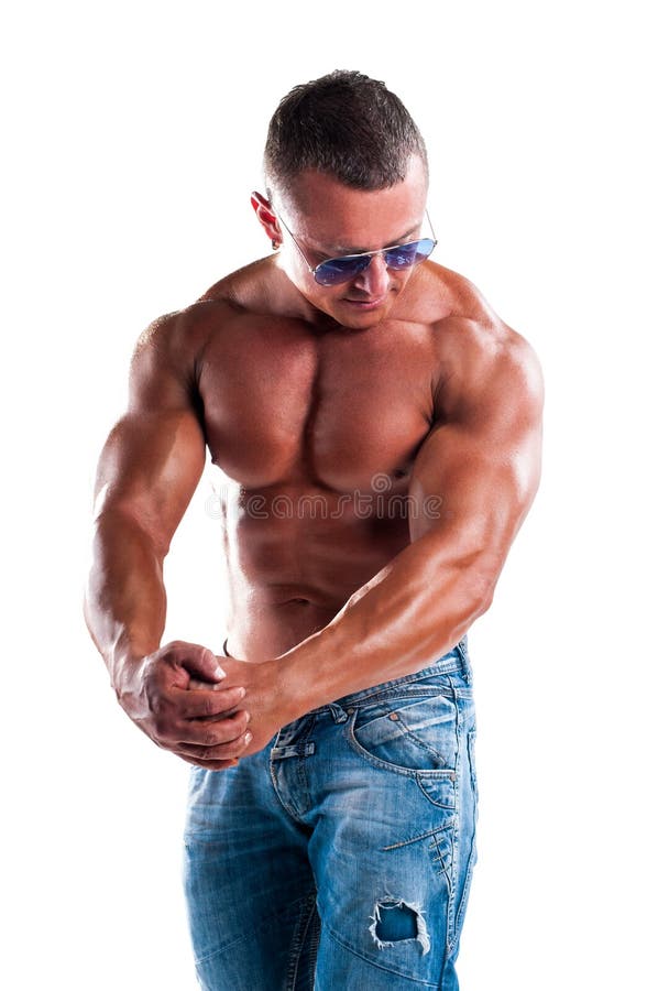 Bodybuilder with a jeans stock photo. Image of person - 87763116