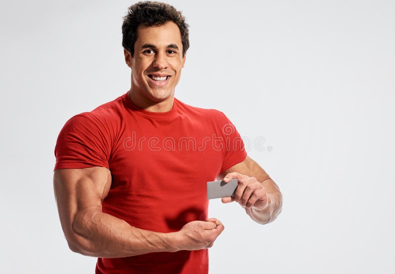 Bodybuilder Man with Empty Card Stock Photo - Image of muscular, energy ...