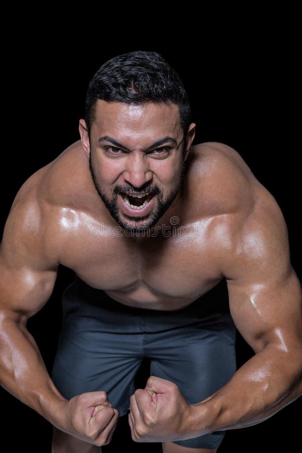 Excited Shirtless Man Flexing Muscles Stock Photos - Free & Royalty ...