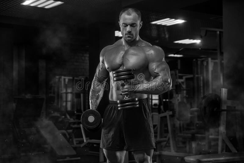 Closeup Portrait of Professional Bodybuilder Workout with Barbel Stock ...