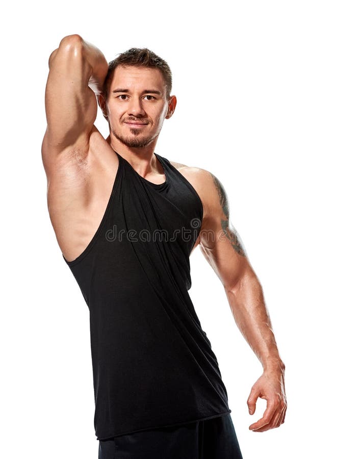 Bodybuilder Man Shows Muscles Stock Photo - Image of hand, body: 80517820