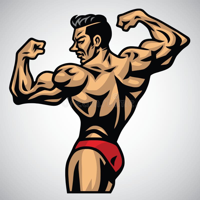 Bodybuilder Muscle Muscly Strong Man Pose Fitness Mascot Logo Design
