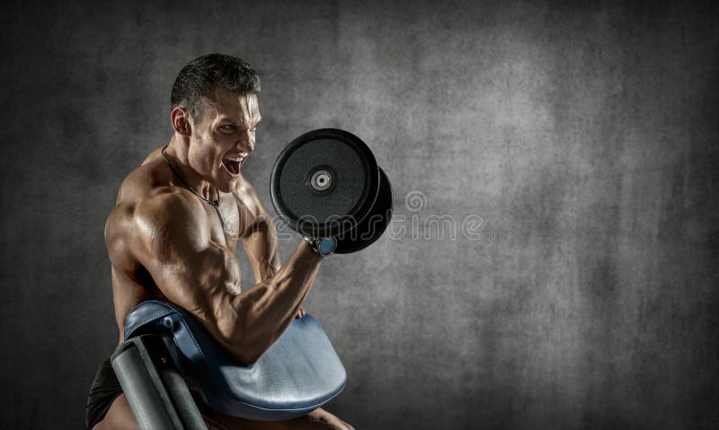 Bodybuilder is Bending Hands and Showing Biceps and Triceps, Standing ...