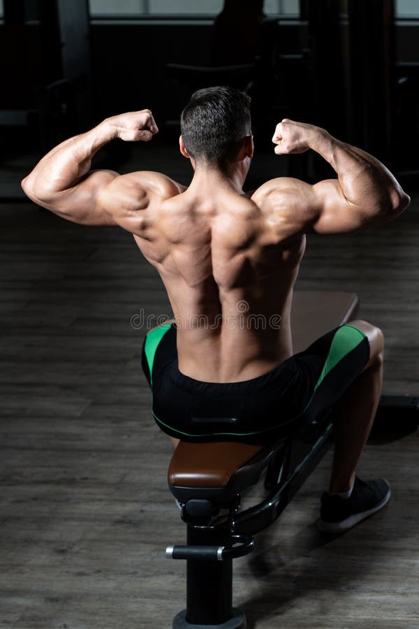 Bodybuilder Performing Back Double Biceps Pose Stock Image - Image of exercising, abdominal ...