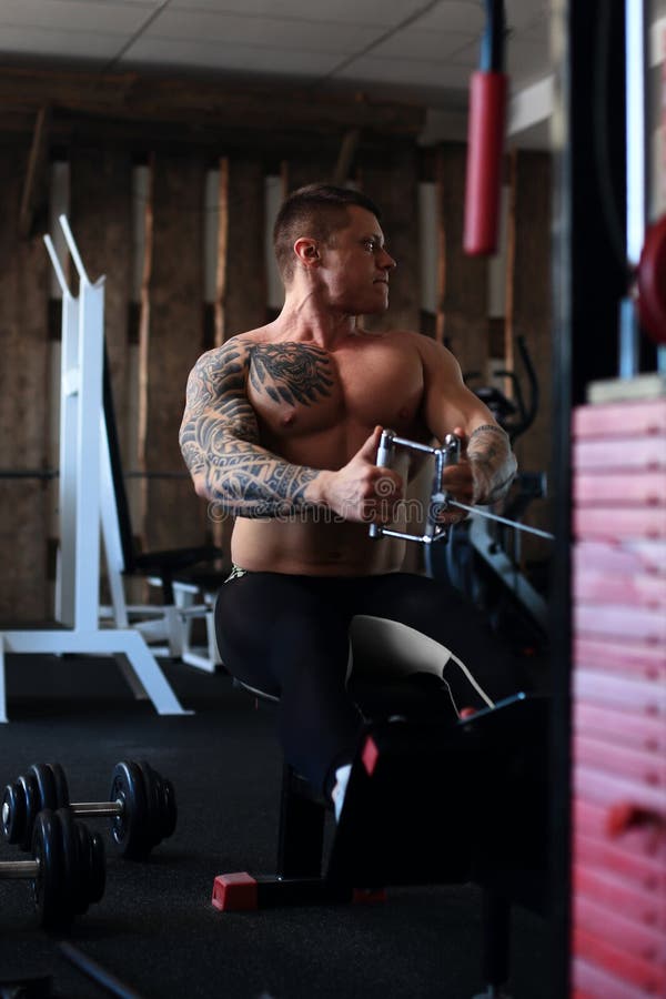 Bodybuilder Performing Exercises on a Simulator in the Gym. Stock Image ...