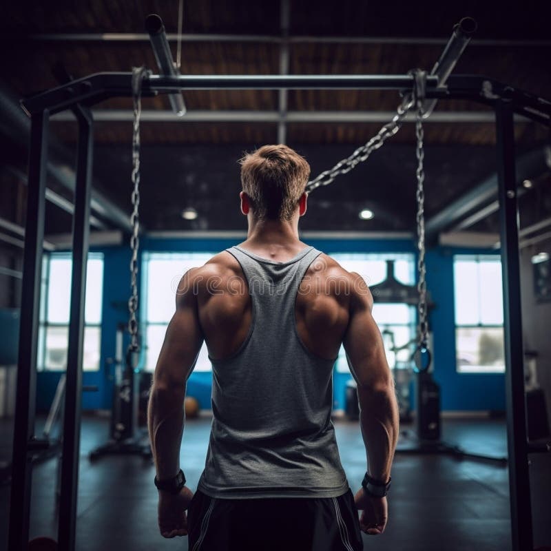 Bodybuilder Performing a Pull-up in a Gym during a Late Afternoon ...