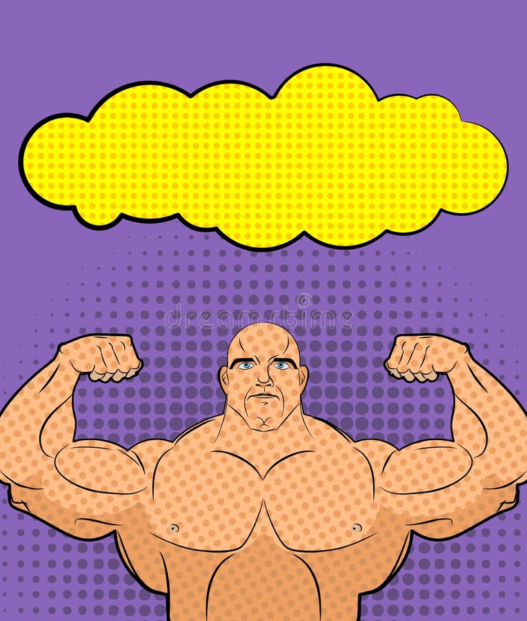 Bodybuilder Pop Art with Bubble. Vector Illustration for Retro C Stock ...