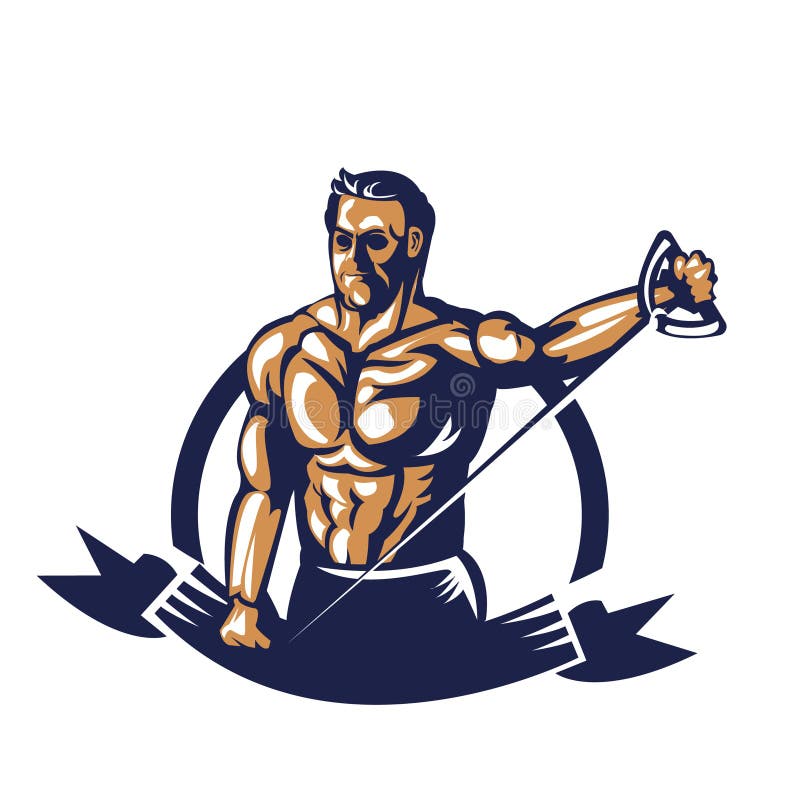 Bodybuilder Pulling Cable Extension Poster. Vector Illustration ...