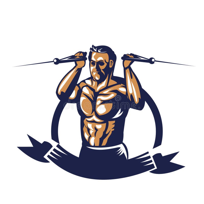 Bodybuilder Pulling Cable Extension Poster. Vector Illustration ...